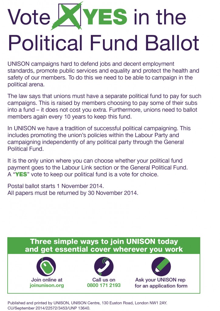 POLITICAL FUND BALLOT – VOTE YES | UNISON